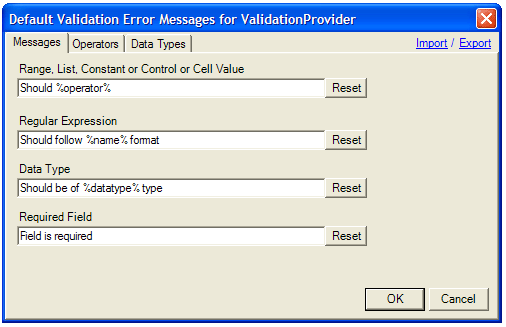 Setting Up Default Error Messages