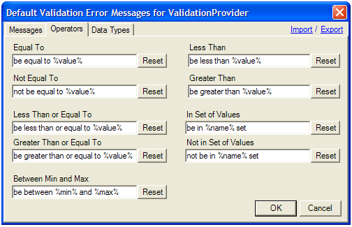 Setting Up Default Error Messages